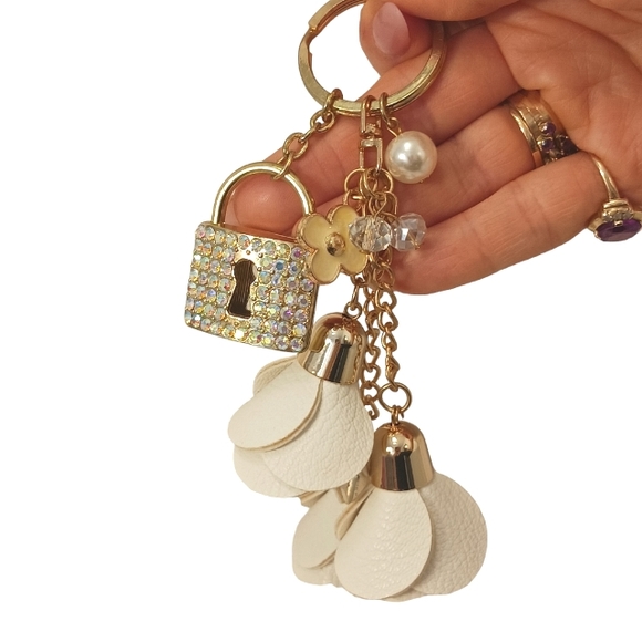 Accessories | Luxe Keychain Enamel Charm Clover Flower Fleur Crystal ...